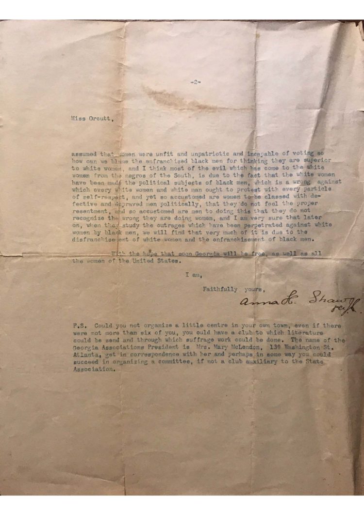 Collection Highlights: A letter regarding race in the women’s suffrage ...